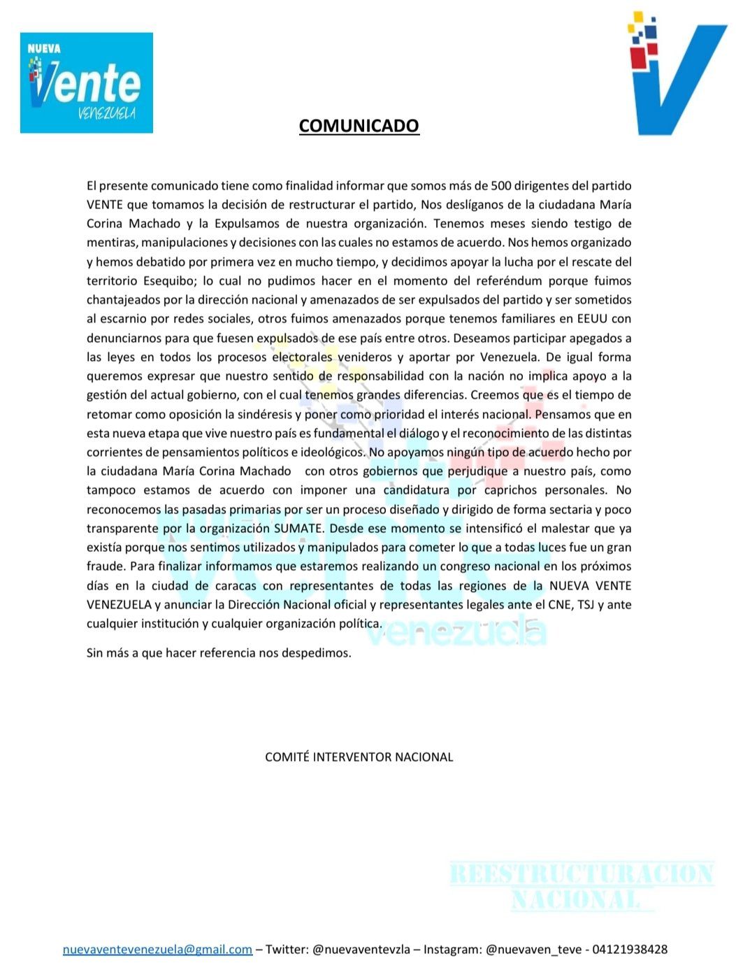 (VENEZUELA) LUIS RATTI EXPULSA A MARIA CORINA MANCHADO DEL PARTIDO ...